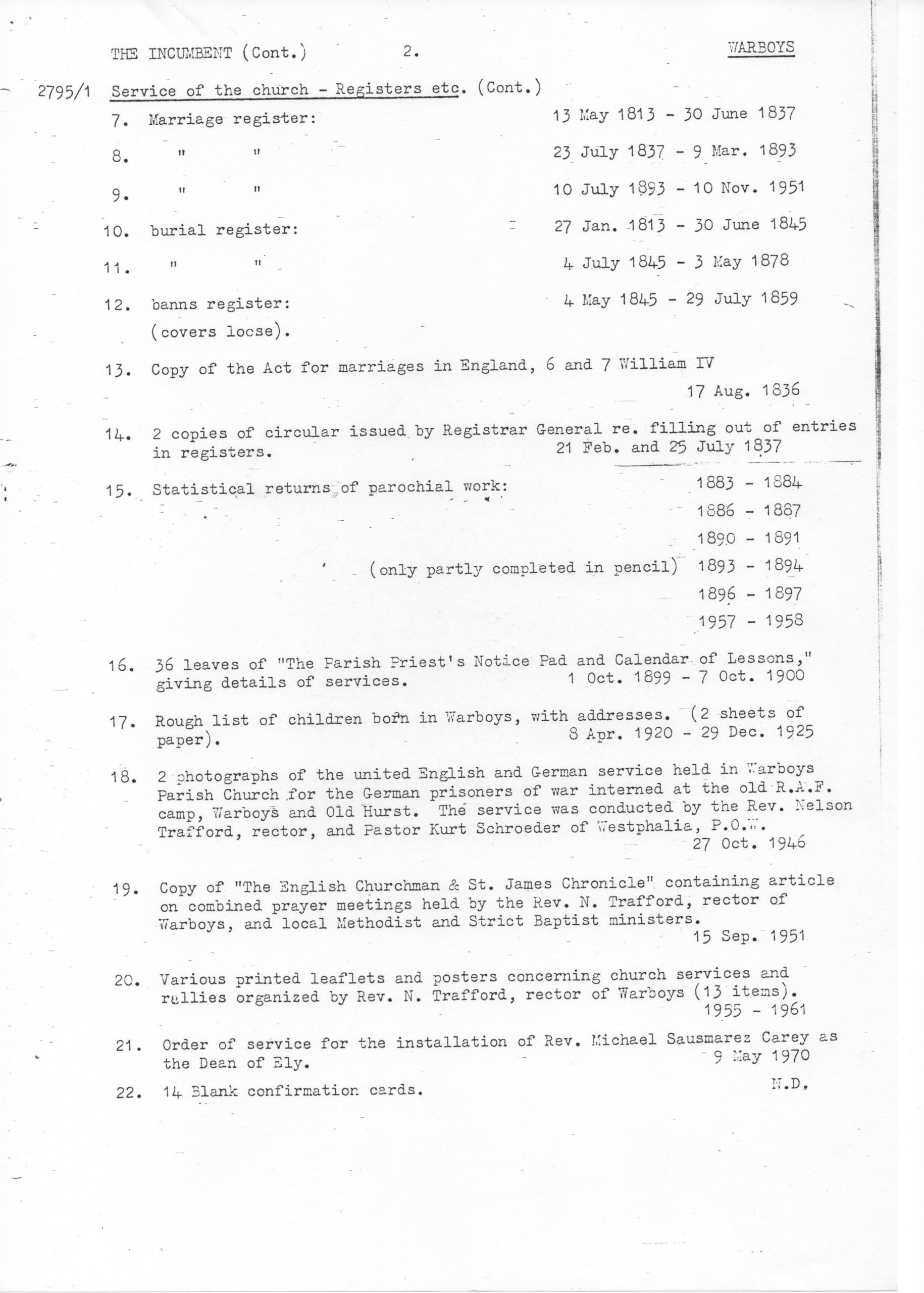 Parish Records – Friends of Warboys Library